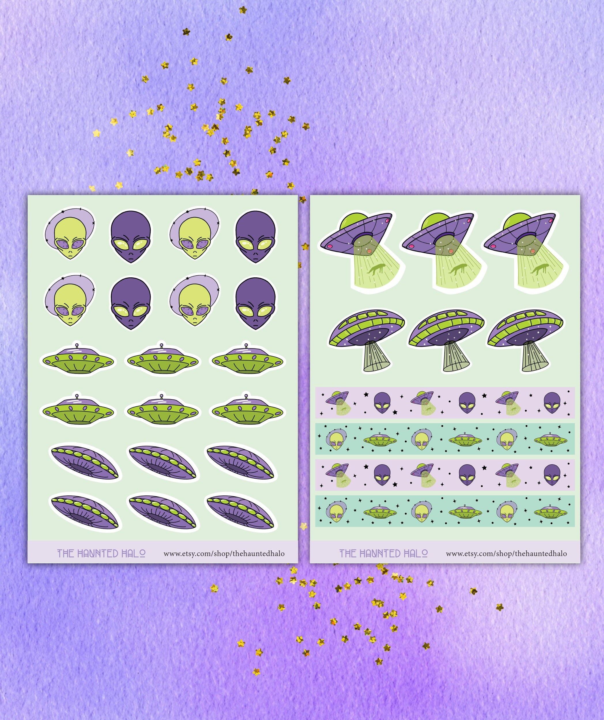 Alien Sticker Sheet| UFO Sticker Set| Green Alien Planner Stickers ...