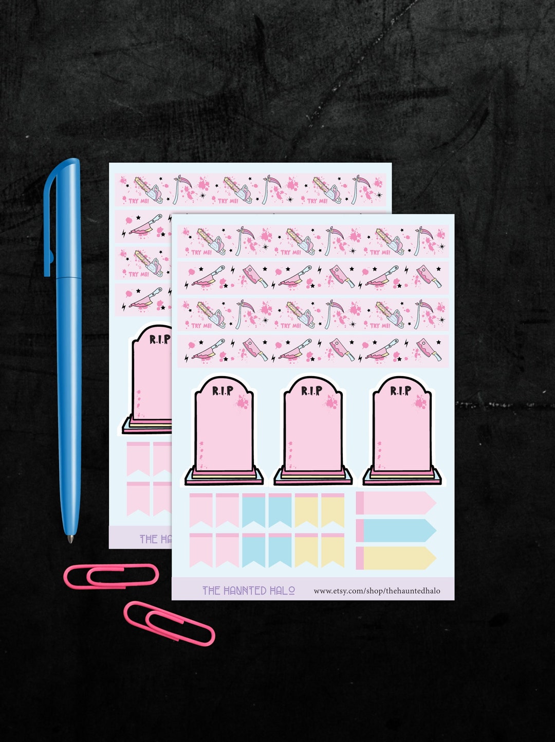 Pink Tombstone Stickers Kawaii Weapons Sticker Sheet Chainsaw Planner ...