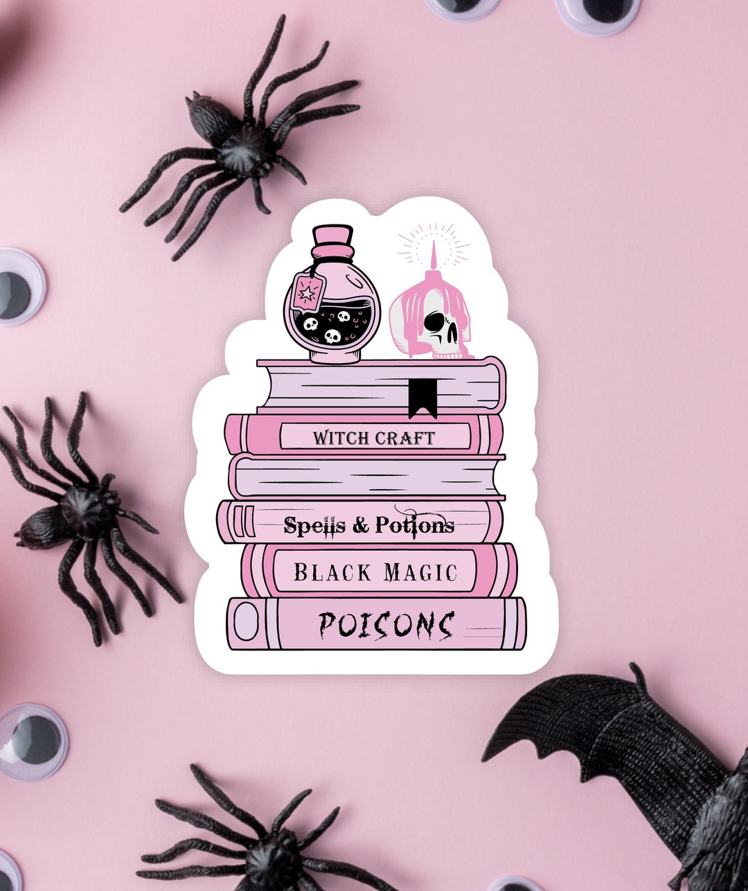Pastel Goth Book Sticker| Pink Halloween Book Sticker| Pastel Witch ...