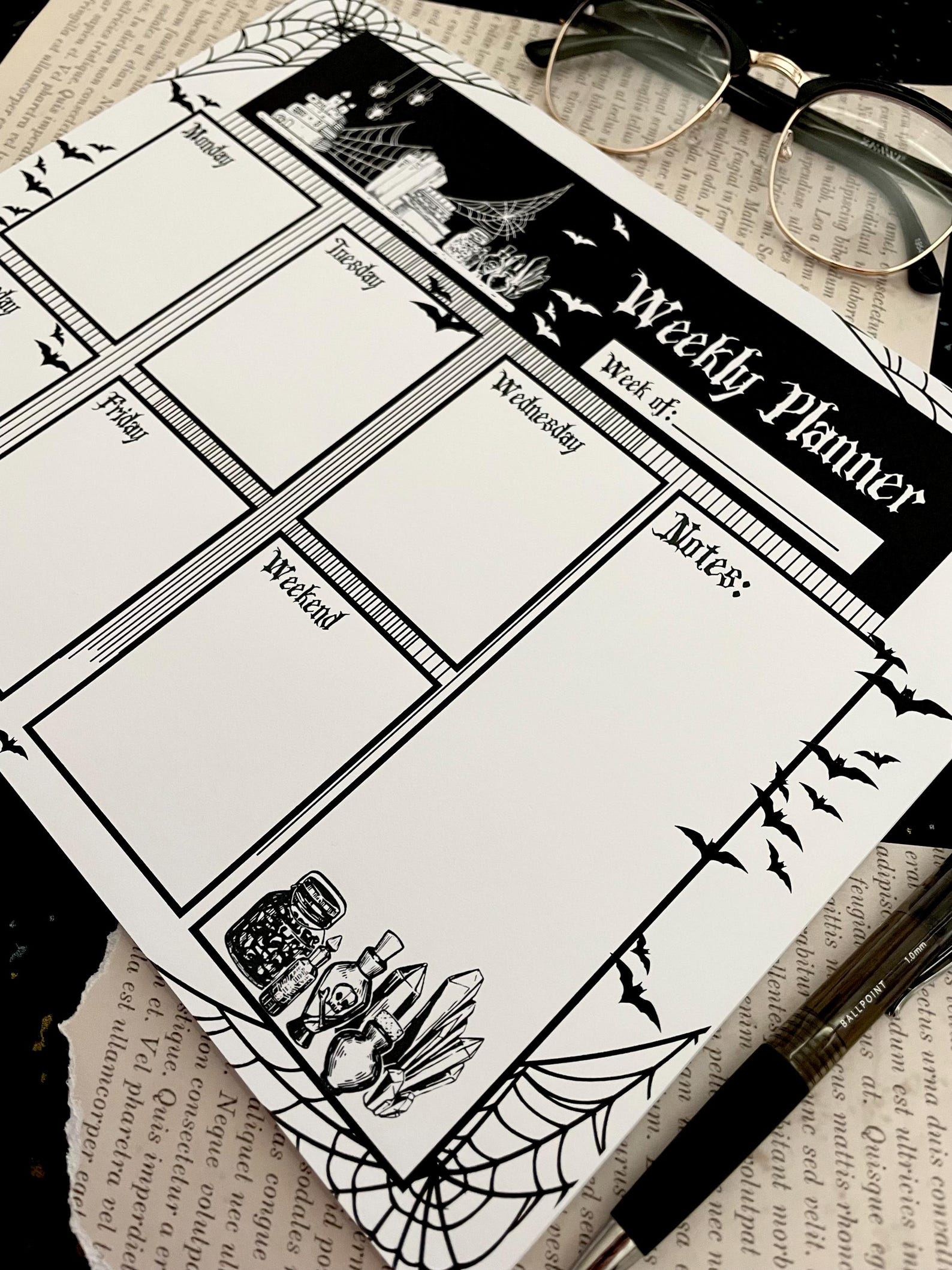 Weekly Gothic Notepad | Spiderweb Tear Away Pad | Spooky Goth ...