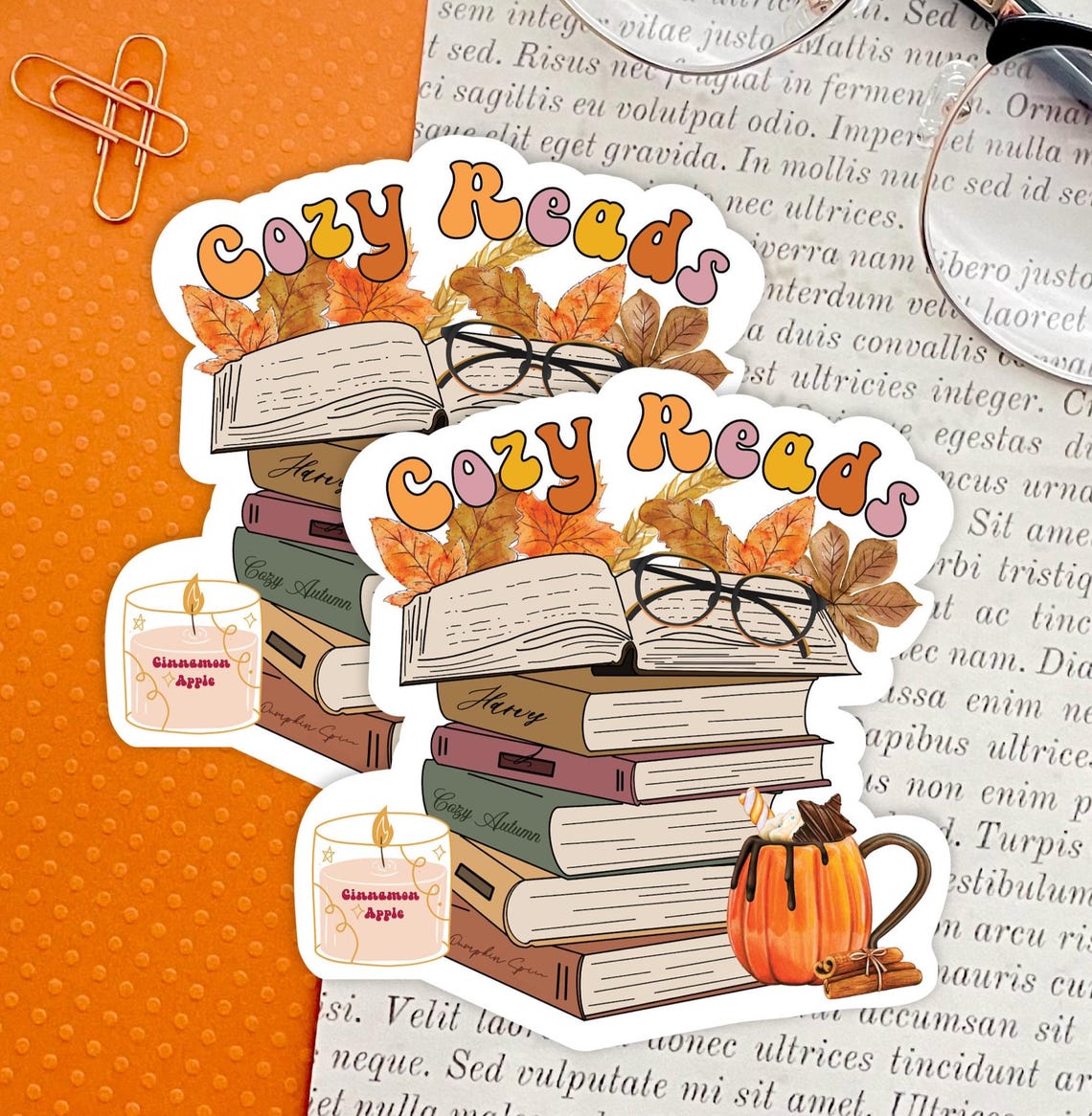 Fall Bookish Sticker| Fall Book Stack Sticker| Books and Pumpkin Spice ...