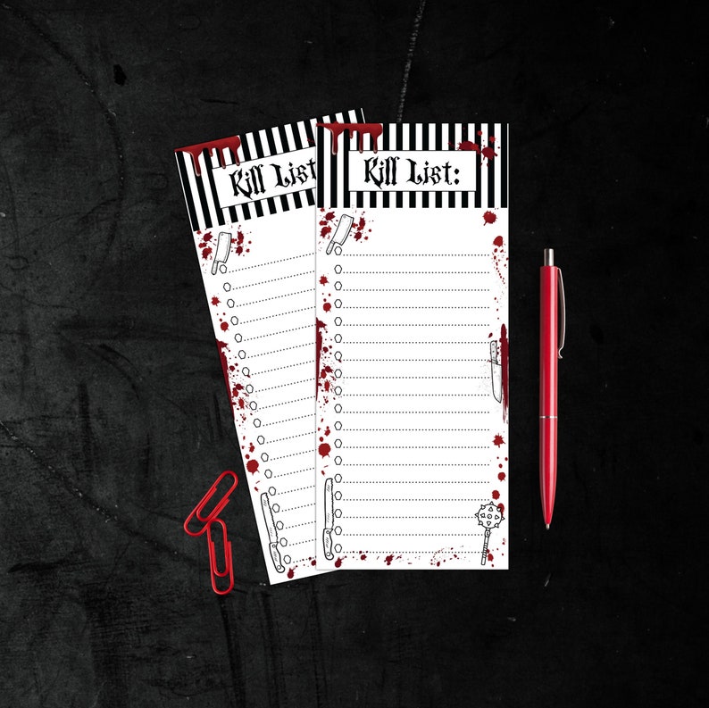 Kill List Notepad Blood Splatter Note Pad Gothic to Do List - Etsy