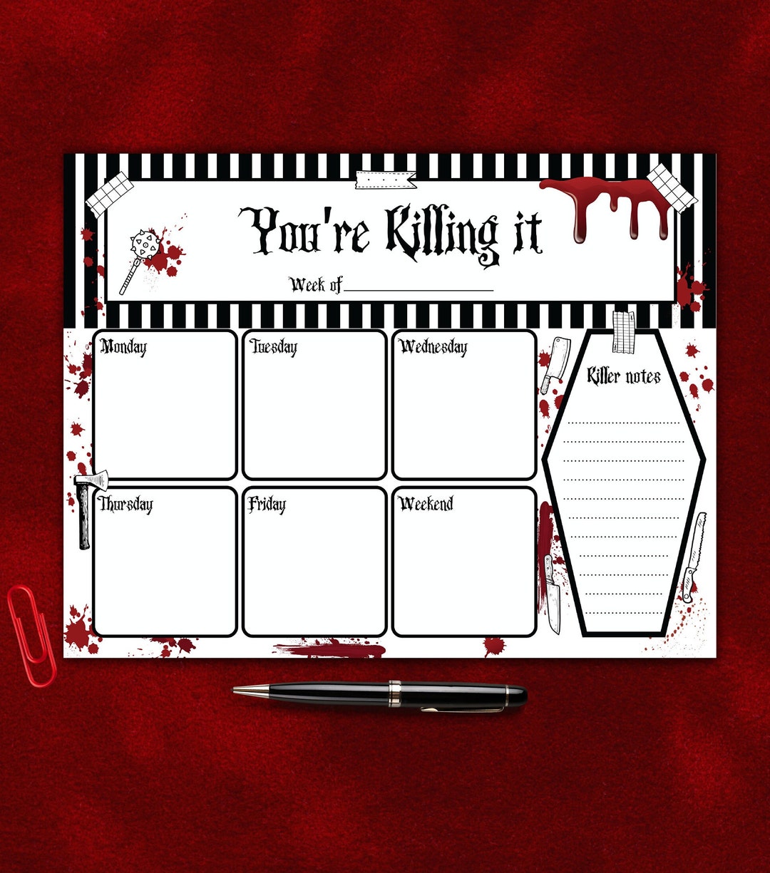 Weekly Kill List Notepad Killer Note Pad Gothic Note Pad True Crime ...