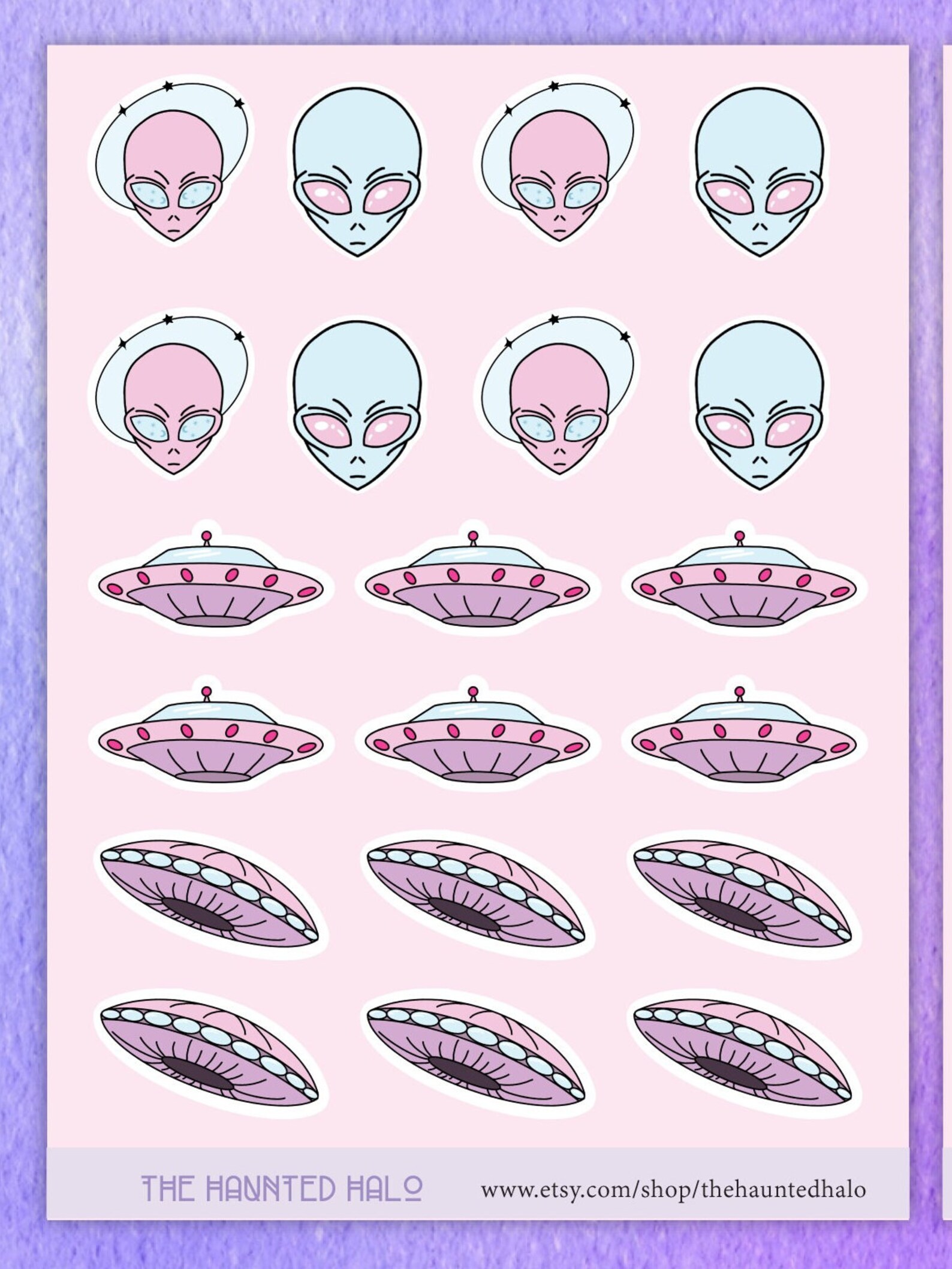 Pink Alien Sticker Sheet UFO Sticker Set Pastel Alien - Etsy