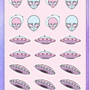 Pink Alien Sticker Sheet| UFO Sticker Set| Pastel Alien Planner ...
