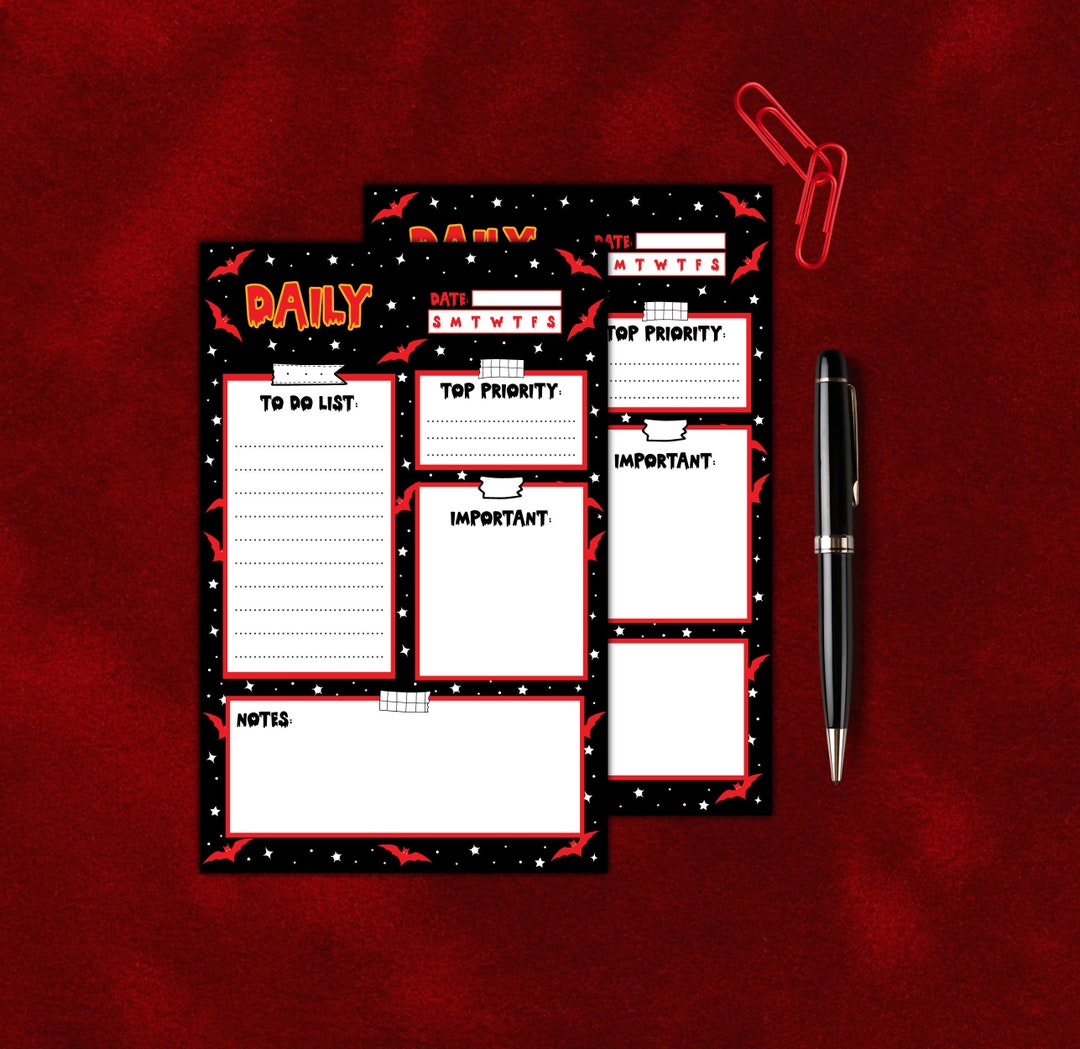 Gothic Tear Away Notepad| Red Bats Daily Note Pad| Halloween Memo Pad ...