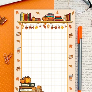Fall Bookshelf Notepad| Autumn Bookshelf Memo Pad| Pumpkin Spice ...
