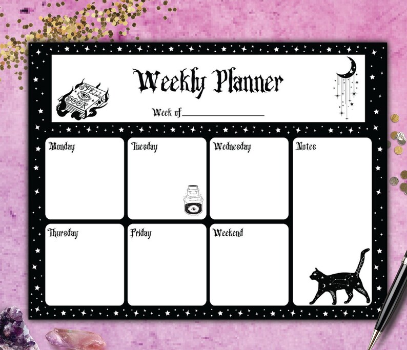 Gothic Weekly Planner Notepad Witches Note Pad Gothic Weekly - Etsy