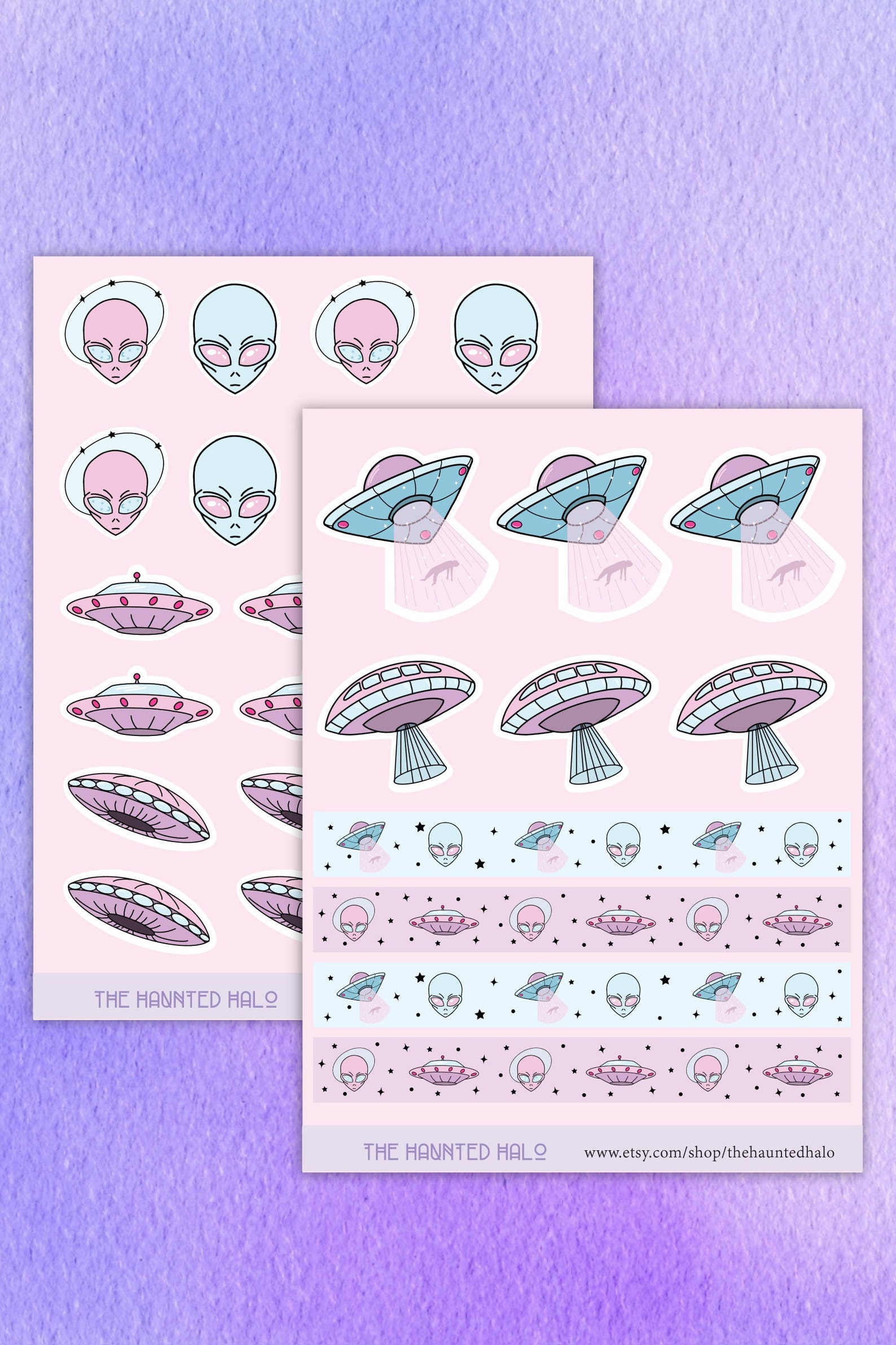 Pink Alien Sticker Sheet UFO Sticker Set Pastel Alien - Etsy