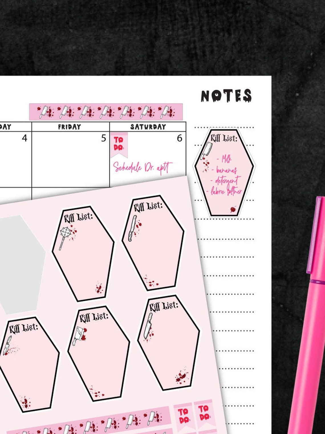 Pink Coffin Planner Sticker Sheet Killer Notes Planner - Etsy