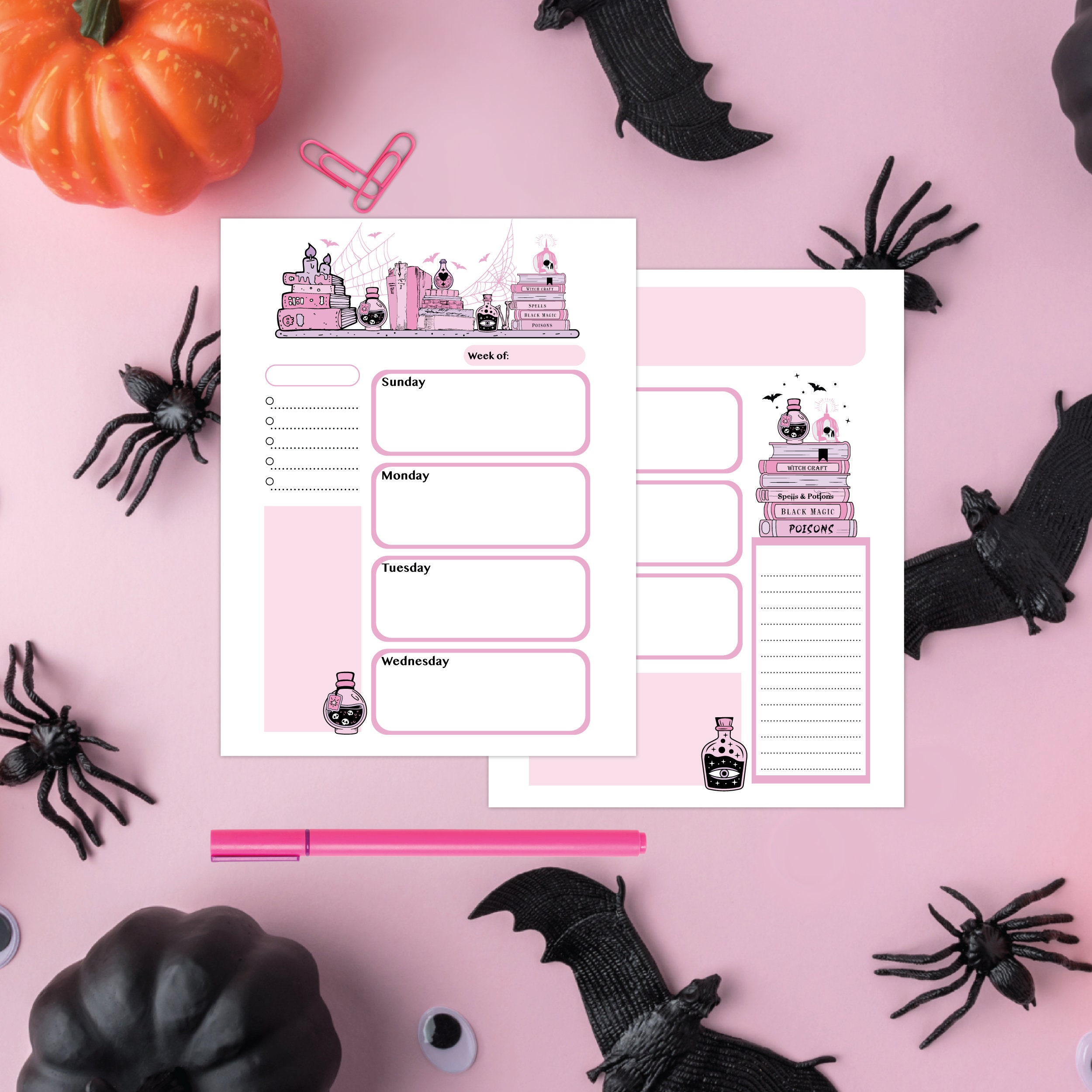Spooky Bookish Weekly Printable Planner| Pink Halloween Planner Pages ...