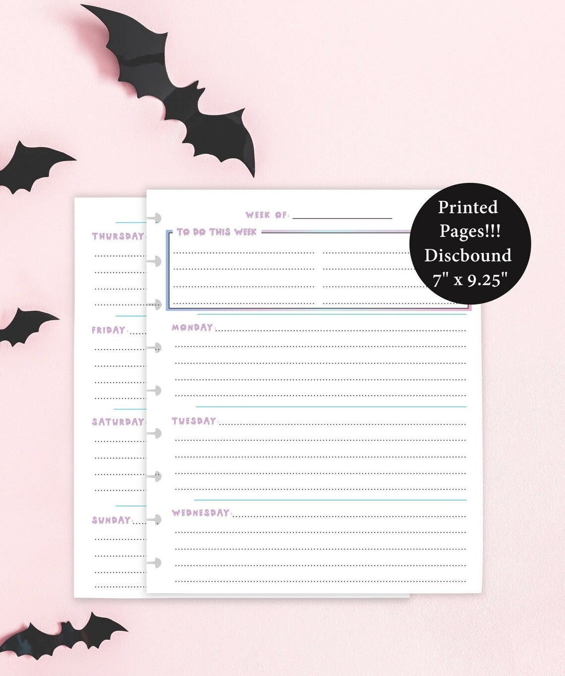 Printed Kawaii Spooky Weekly Planner Pages| Pastel Goth Planner Sheets ...