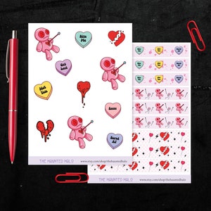 Valentine's Day Sticker Sheet| Voodoo Doll Stickers| Candy Hearts ...