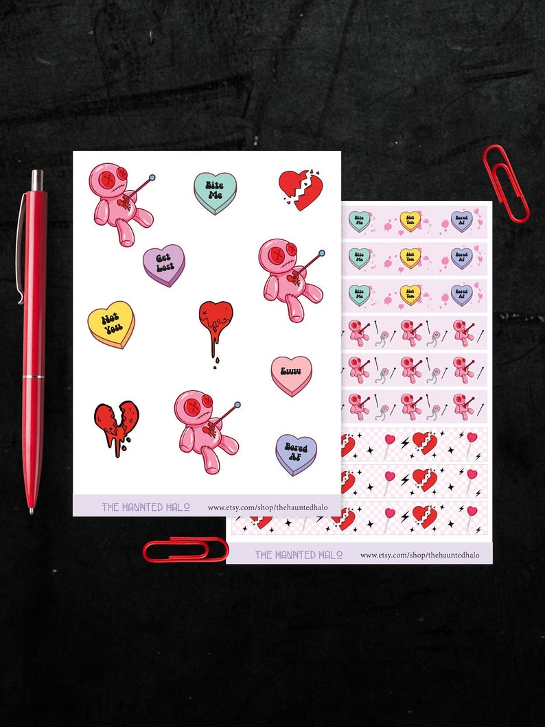 Valentine's Day Sticker Sheet| Voodoo Doll Stickers| Candy Hearts ...