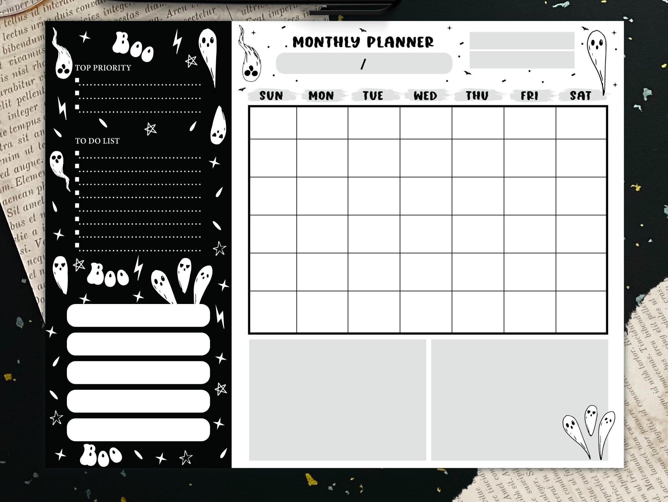 Ghost Monthly Planner | Halloween Planner Insert Pages | Spooky ...