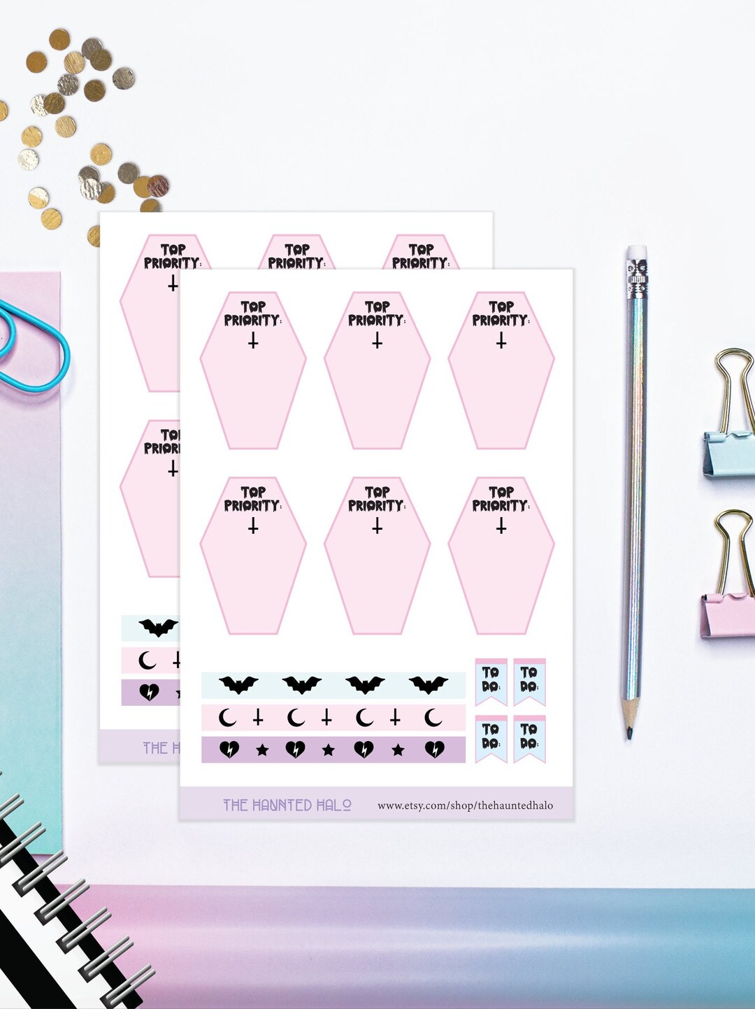 Pink Coffin Note Sticker Sheet| Coffin Planner Stickers| Pastel ...