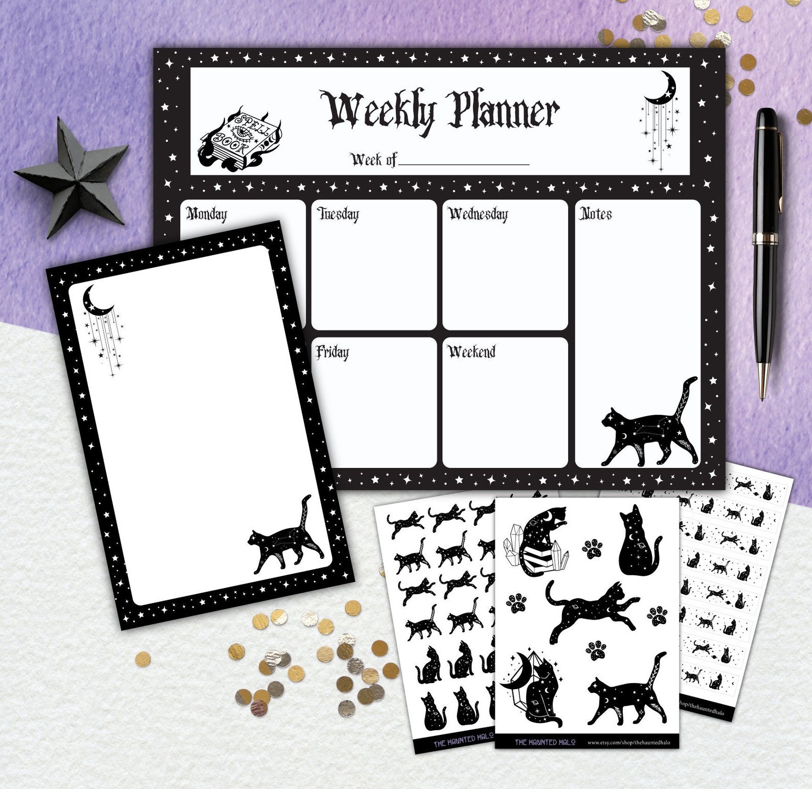 Celestial Cat Stationery Set Black Cat Notepad Bundle Set - Etsy