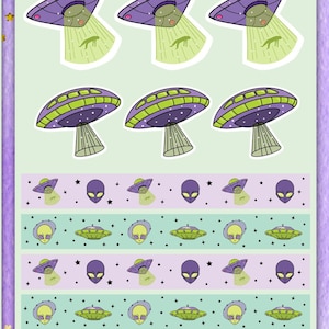 Alien Sticker Sheet| UFO Sticker Set| Green Alien Planner Stickers ...