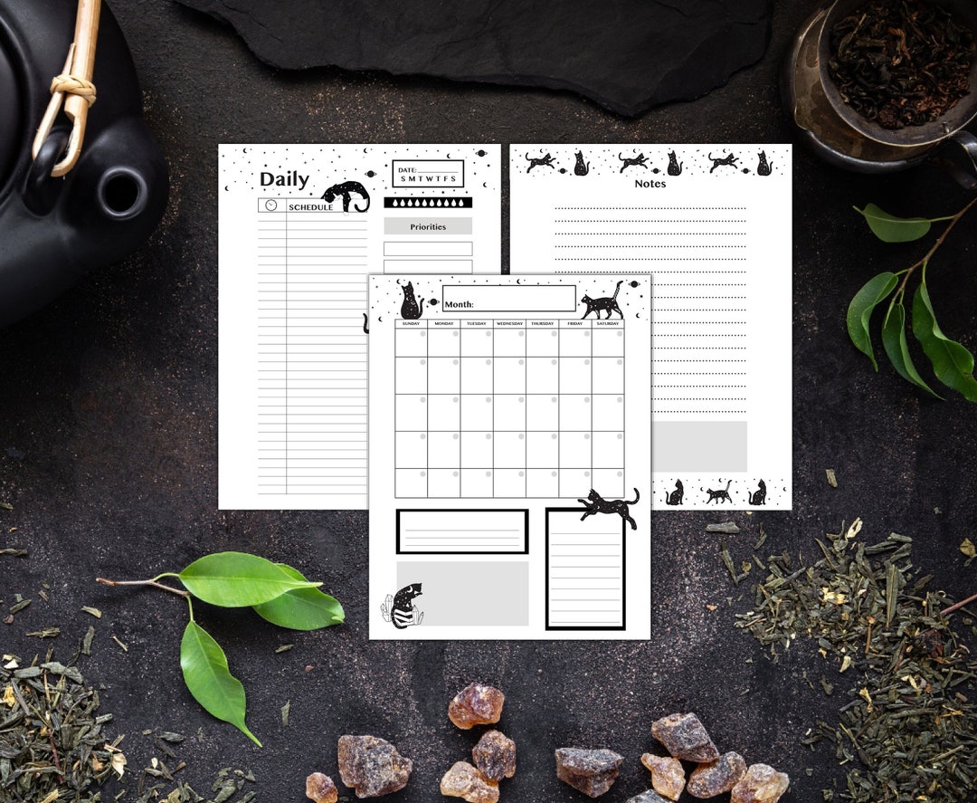 Printable Celestial Cat Planner| Cat Monthly Planner Pages| Cat Planner ...