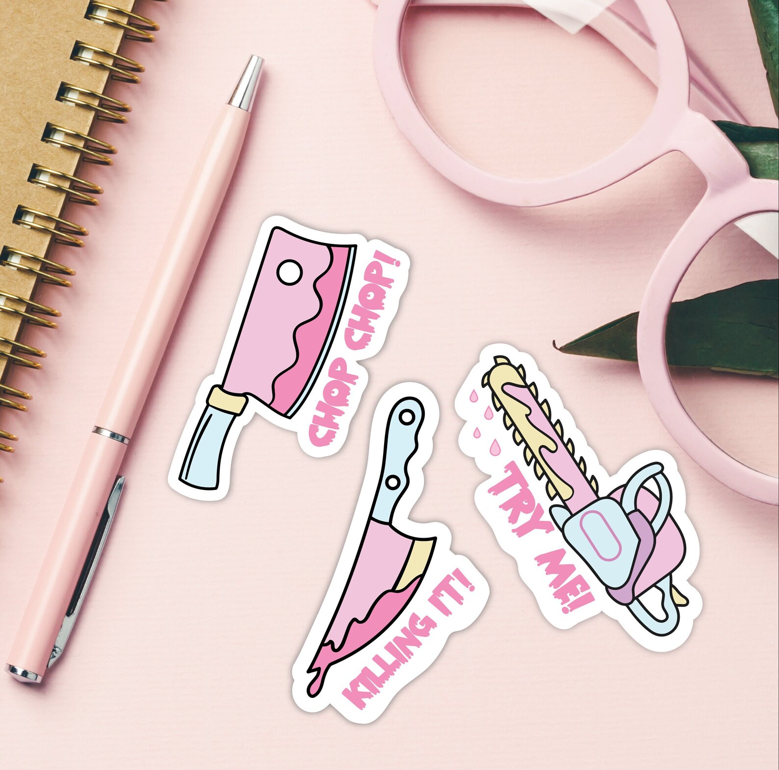 Kawaii Weapons Sticker Set Pink Weapons Planner Sticker Set - Etsy