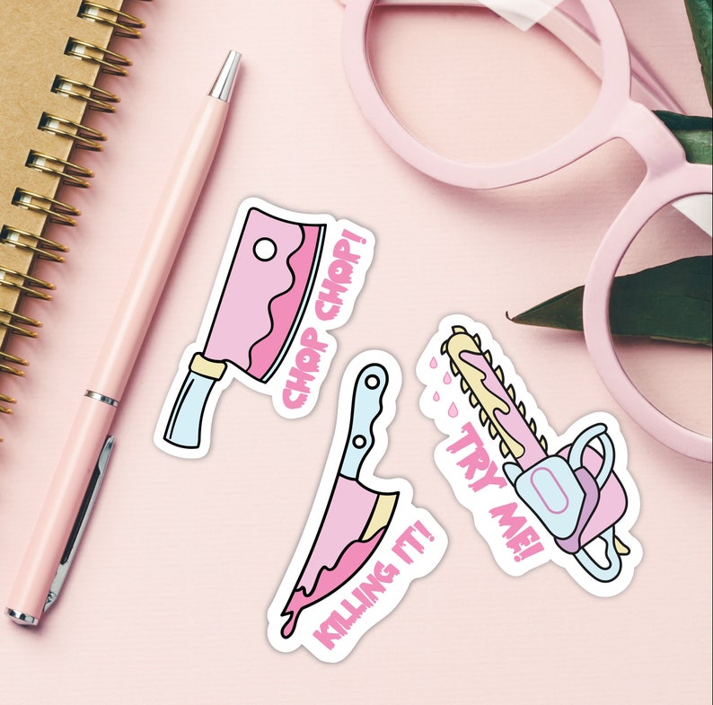 Kawaii Weapons Sticker Set| Pink Weapons Planner Sticker Set| Chainsaw ...