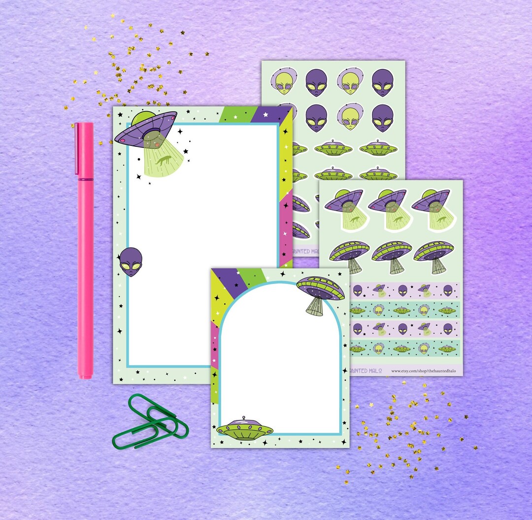 UFO Notepad Gift Set| Alien Stationery Bundle| Green Alien Notepad ...