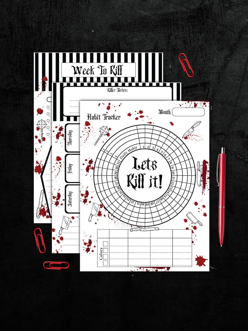Printed Weekly Planner Pages| Weekly Kill List Planner Sheets| Gothic ...