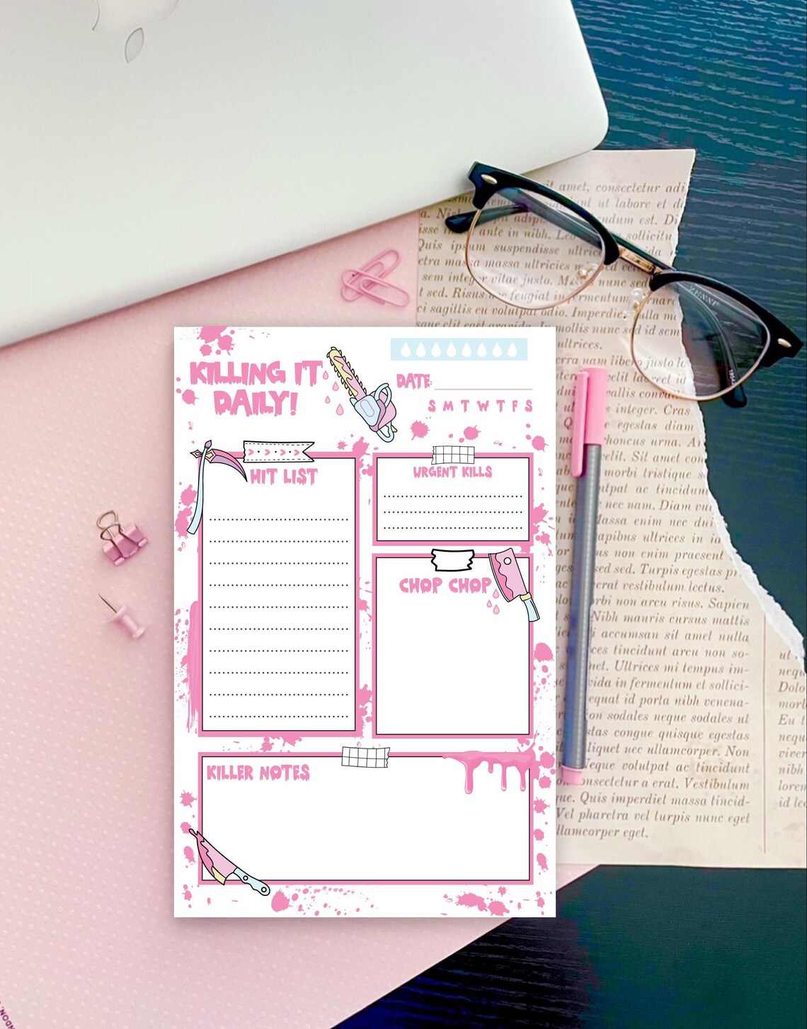 Daily Kill List Notepad| Pink Killer Note Pad| Pastel Goth Note Pad ...