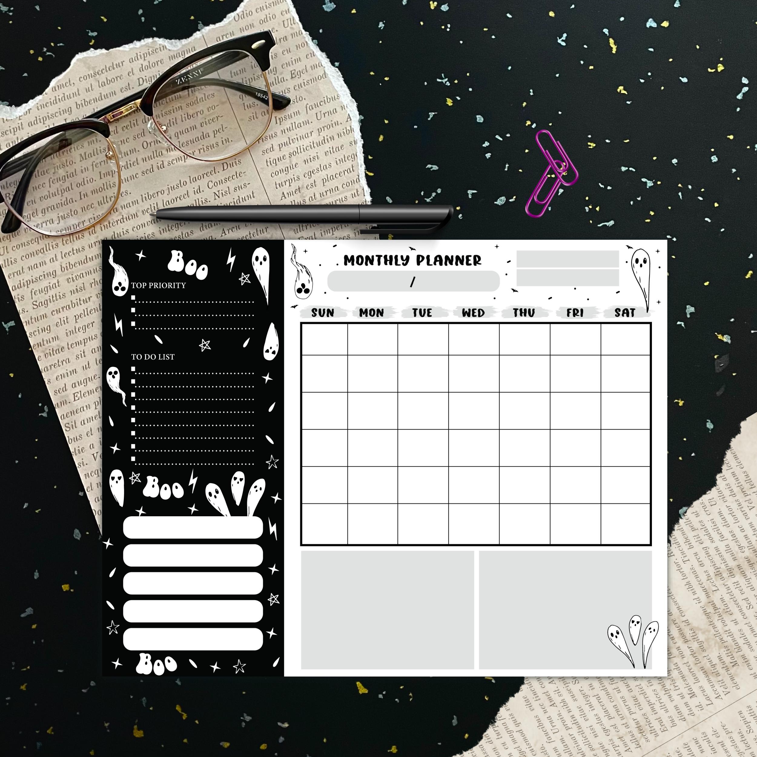 Ghost Monthly Planner | Halloween Planner Insert Pages | Spooky ...