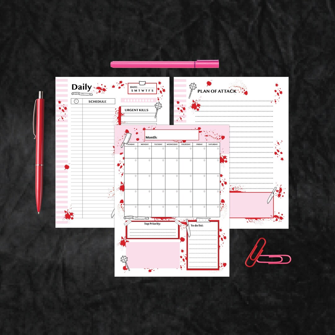 Blood Splatter Monthly Planner Instant Download| Printable Daily ...