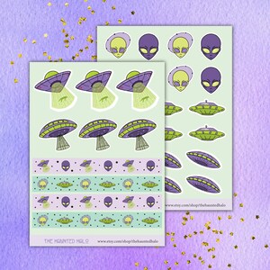 Alien Sticker Sheet| UFO Sticker Set| Green Alien Planner Stickers ...