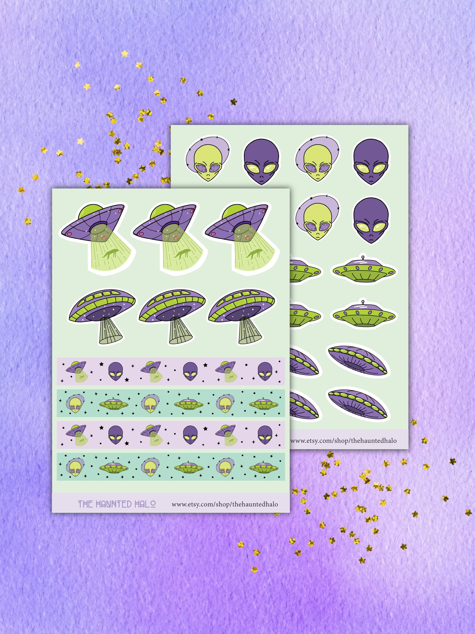 Alien Sticker Sheet| UFO Sticker Set| Green Alien Planner Stickers ...