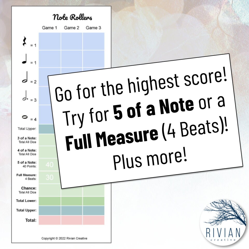 Note Rollers Musical Dice Game learn Note Durations and Score Points ...