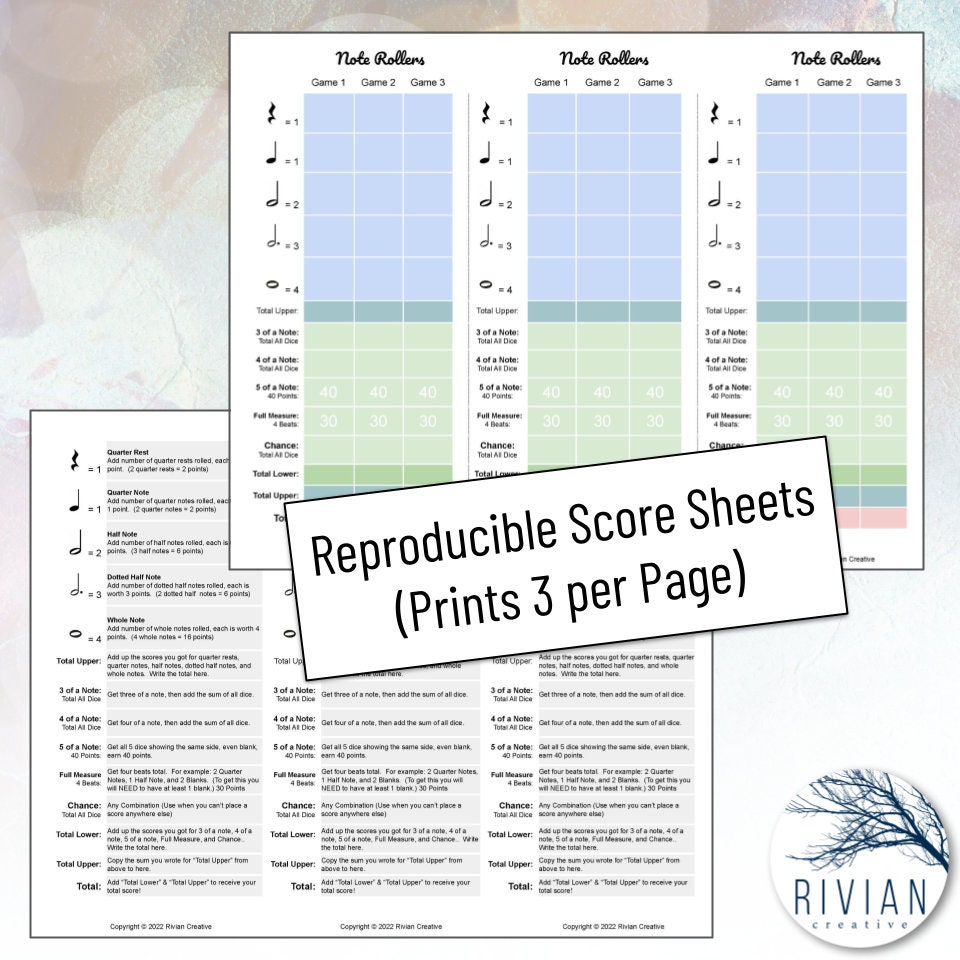 Note Rollers Musical Dice Game learn Note Durations and Score Points ...