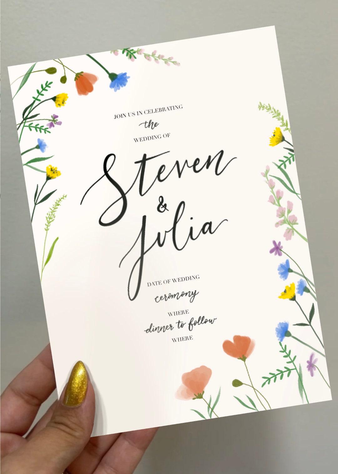 Wedding Invitation, Simple and Floral Wedding, Wildflower Invitation ...