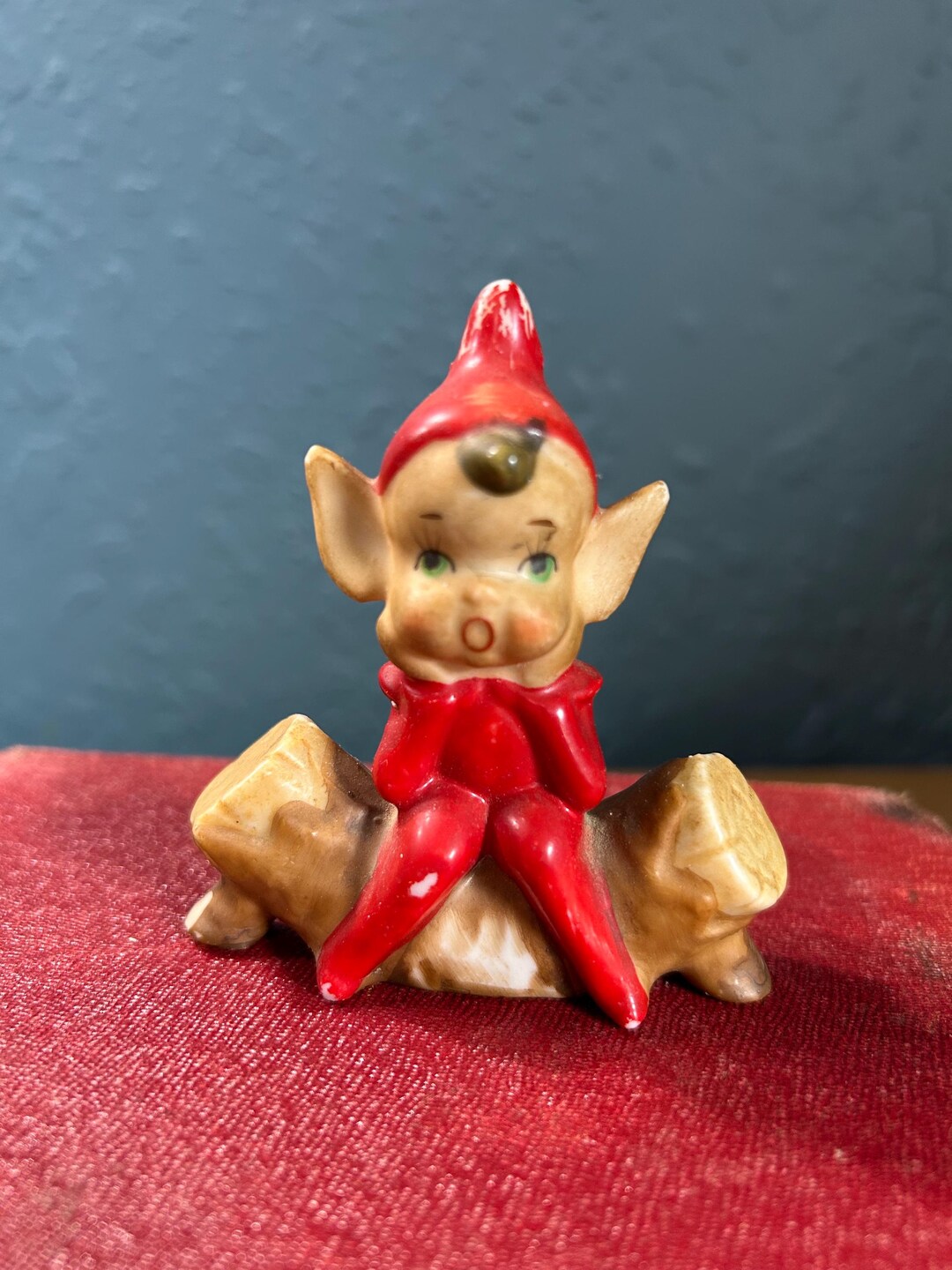 Vintage Pixie JAPAN Elf Log Tree Stump Ceramic Figural Kitsch Clutter ...