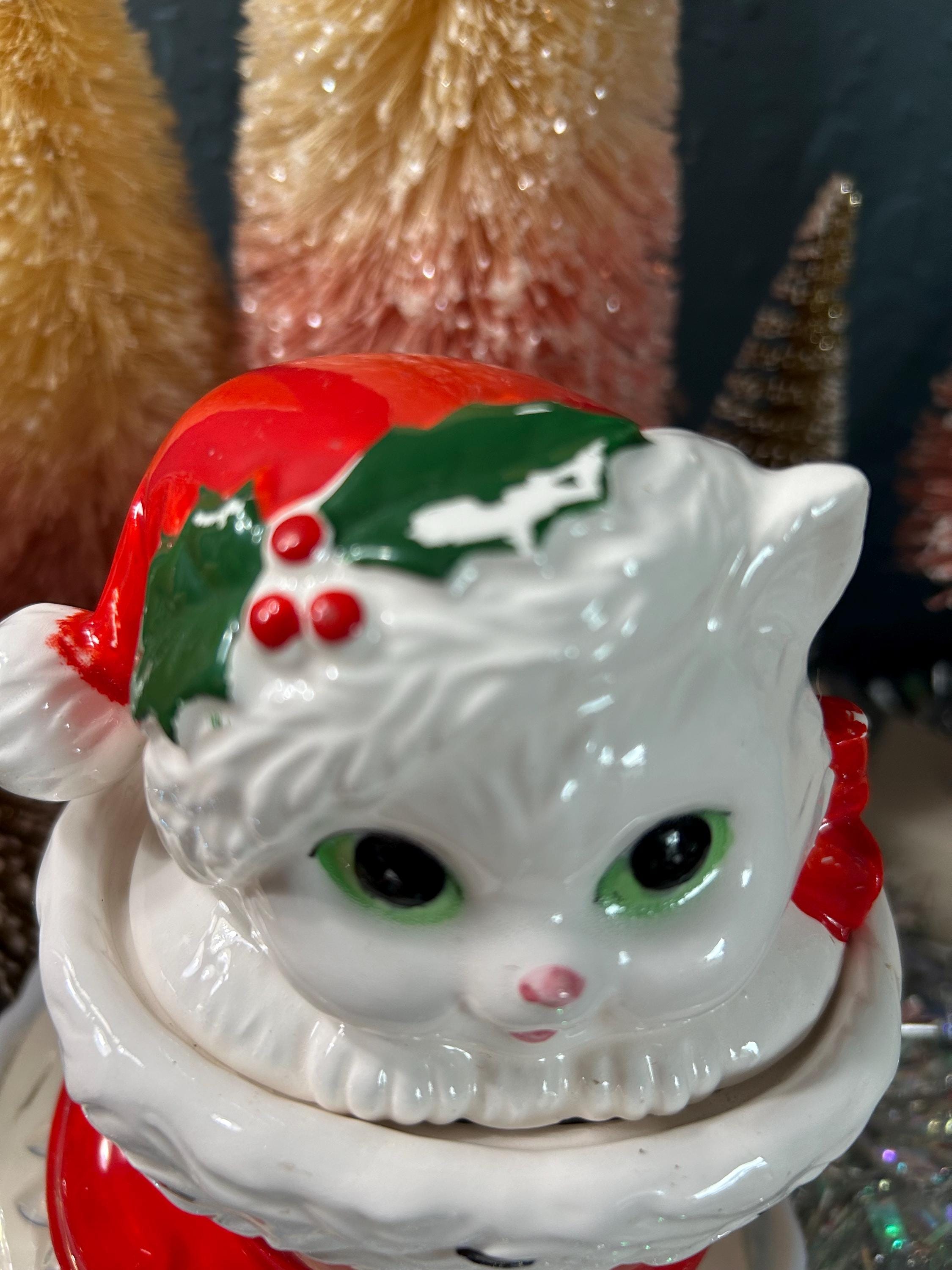 Vintage Cat Cookie Jar Christmas Cat Cookie Jar Lefton Sugar Cat ...