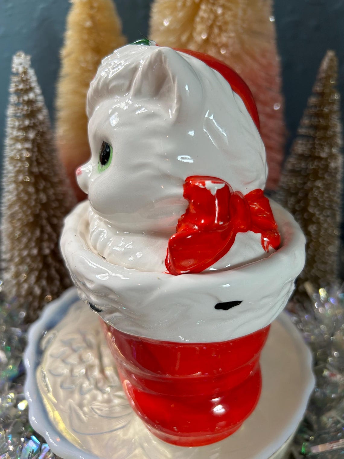 Vintage Cat Cookie Jar Christmas Cat Cookie Jar Lefton Sugar Cat ...