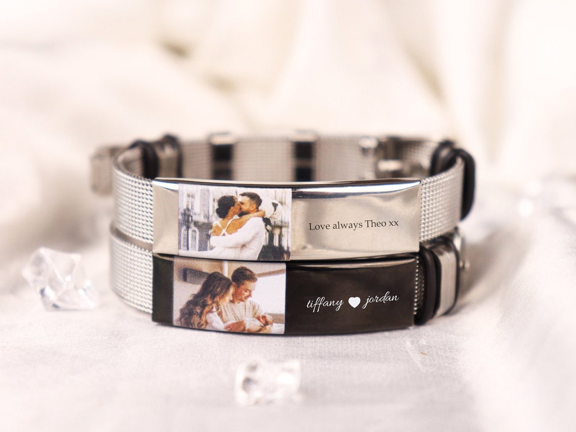 Custom Color Photo Engraved Name Strap Bracelet Adjustable Personalized ...