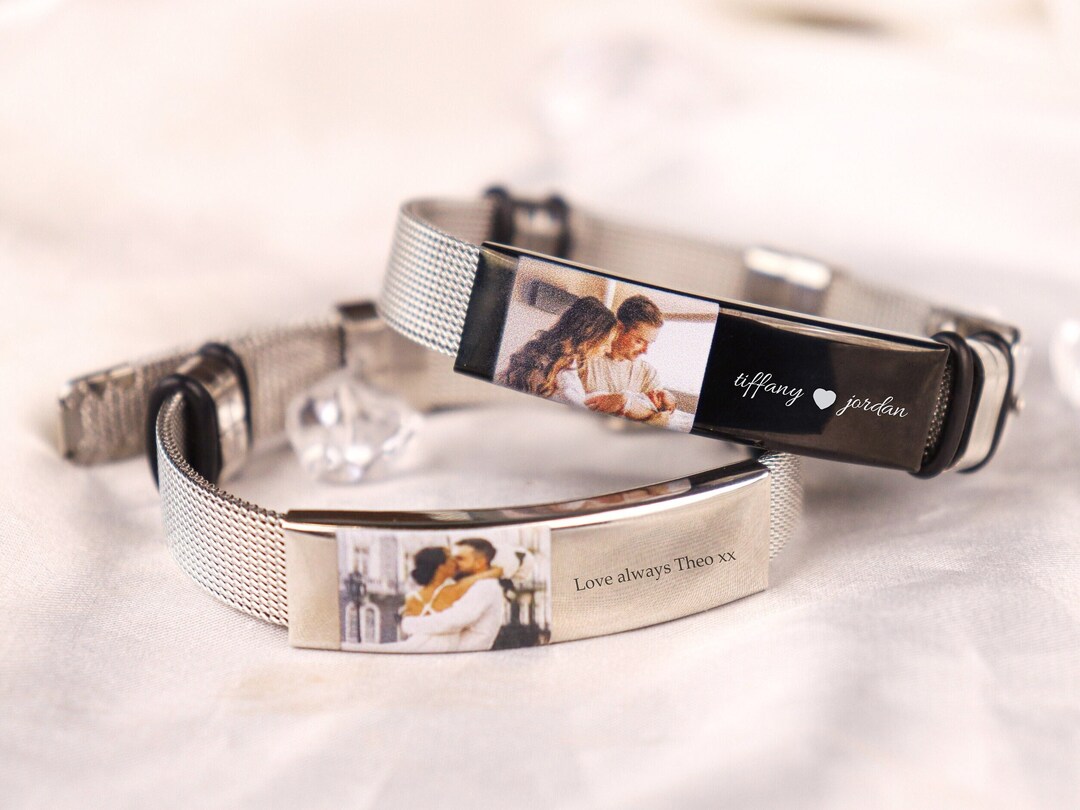 Custom Color Photo Engraved Name Strap Bracelet Adjustable Personalized ...
