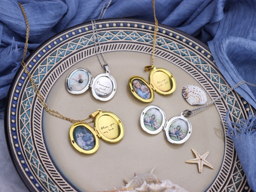 Vintage Locket Necklace With Engraving, Custom Engraved Locket Photo ...