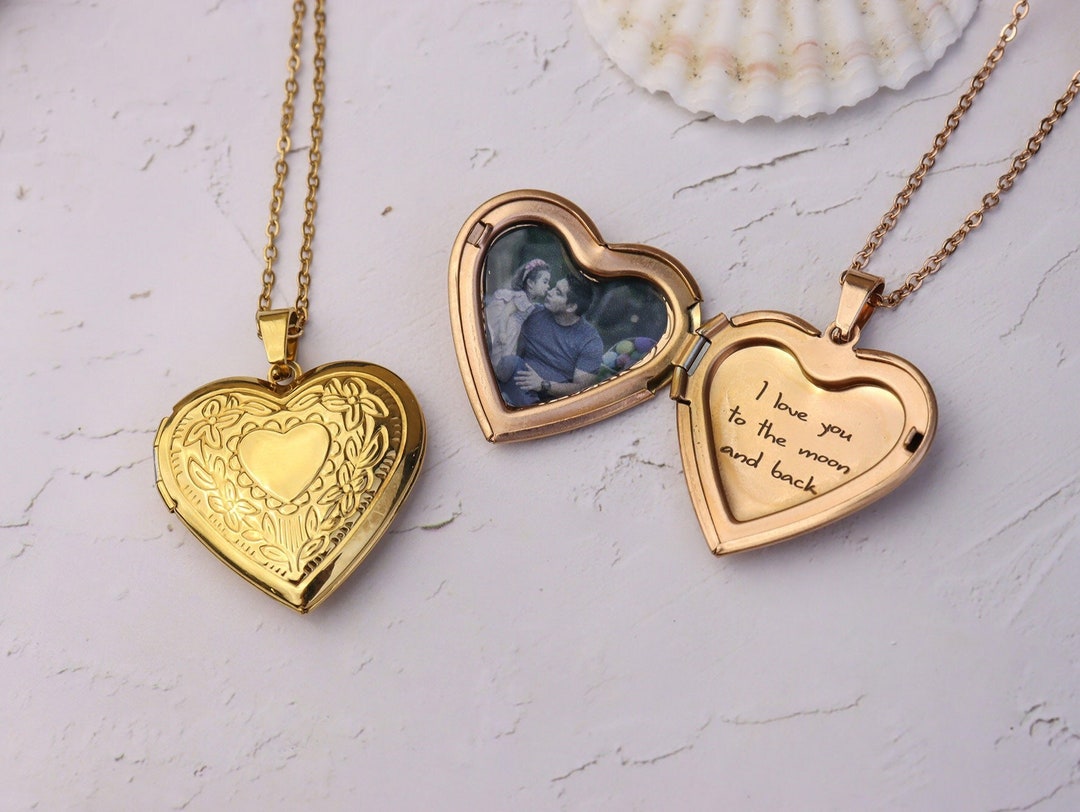 Vintage Heart Locket Necklace With Engraving, Custom Engraved Locket ...