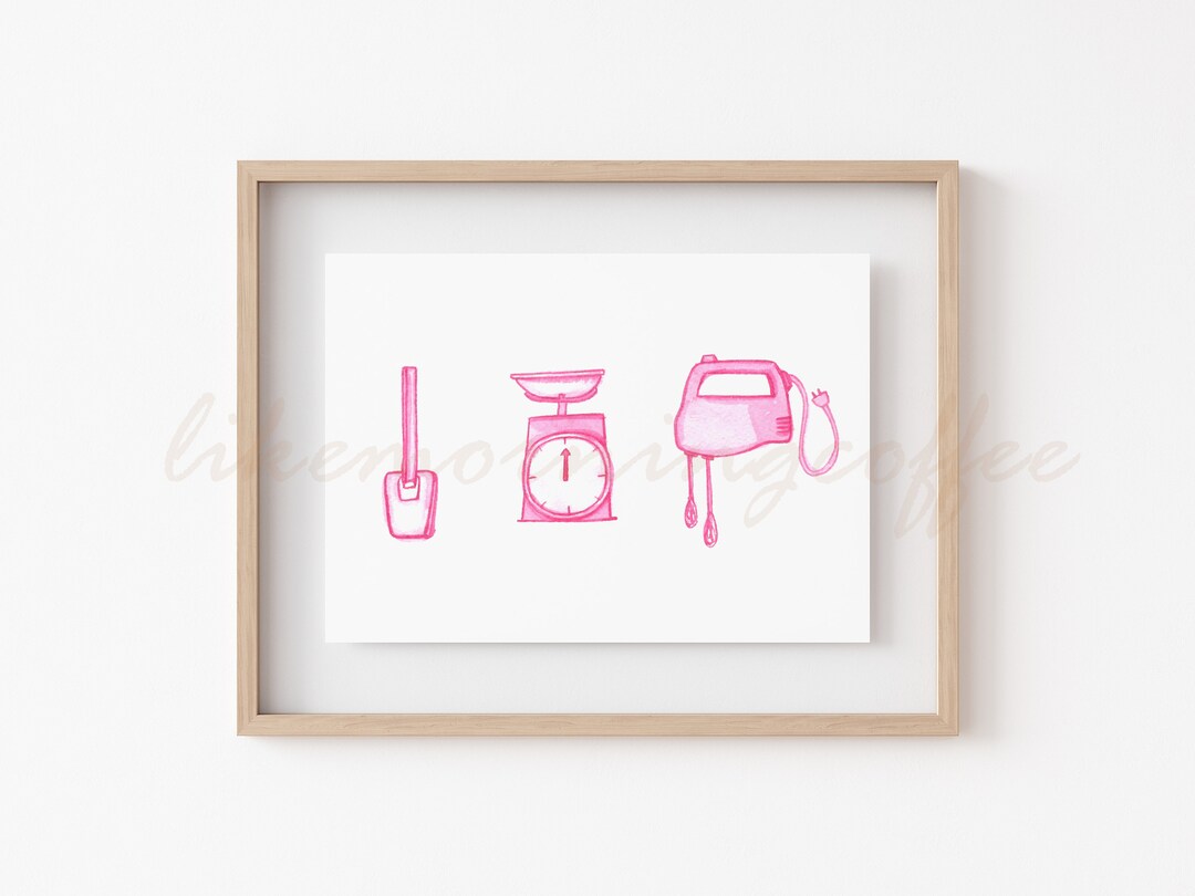 5x7" Printable Watercolor Art, Magenta Pink 'the Baker' Outline ...