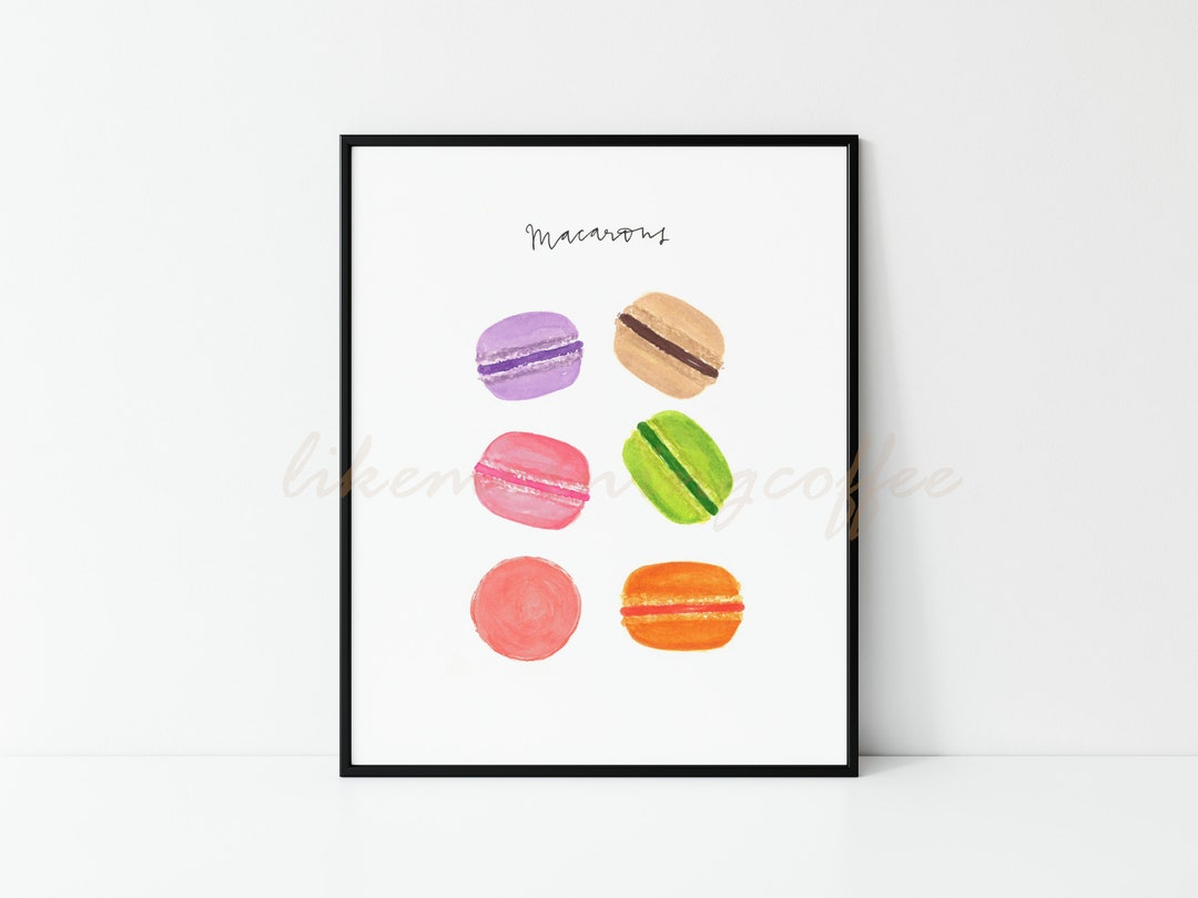 8x10" Printable Watercolor Art Colorful French Macarons Art, Summer ...