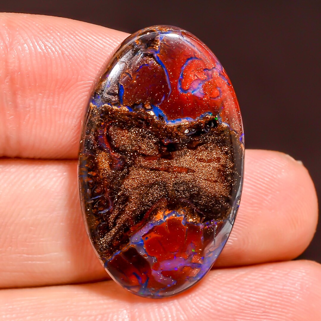Natural Koroit Boulder Opal Cabochon: Red & Brown Gemstone (30X18X5 MM ...