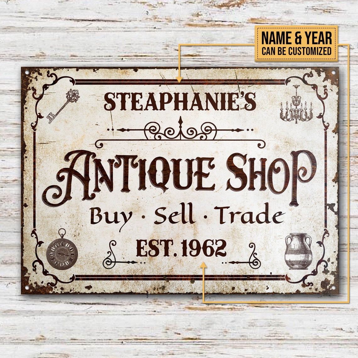 Personalized Antique Shop Buy Sell Trade Classic Metal Sign | Etsy