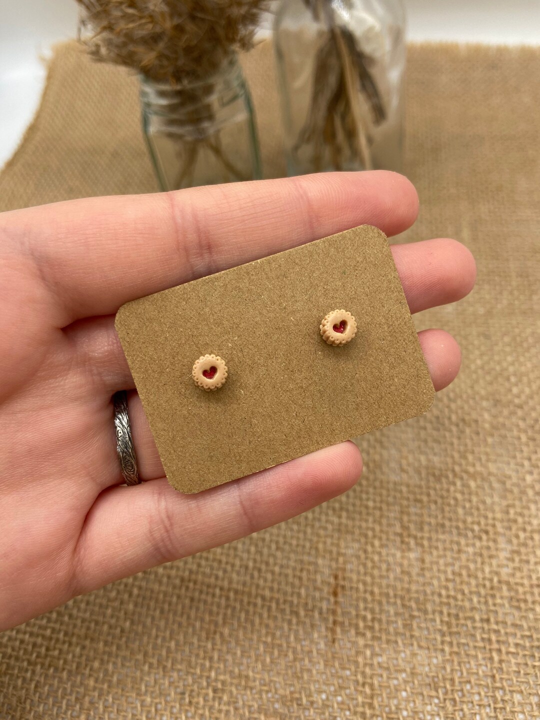 Micro Jam Sandwich Biscuit Stud Earrings - Afternoon Tea - Heart Cutout ...