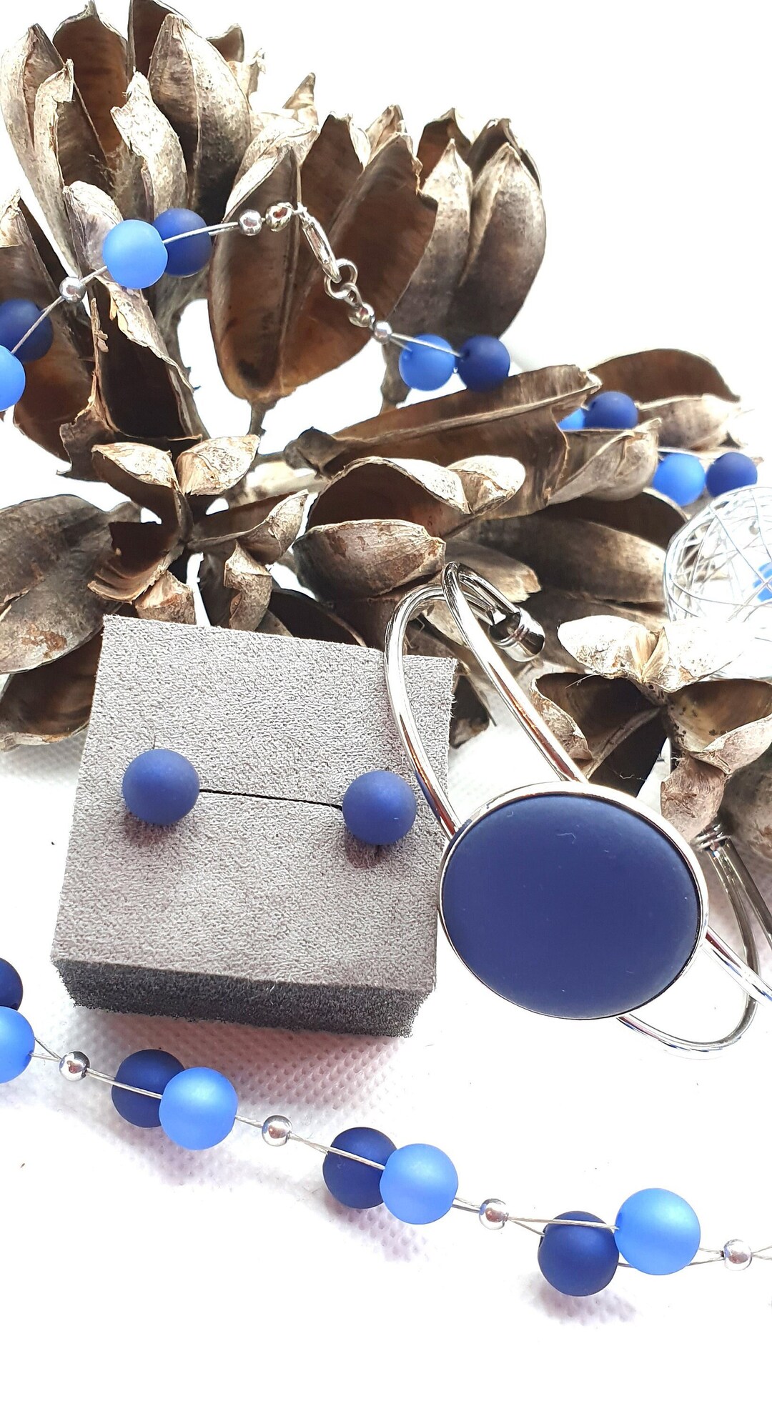 Jewelry Set 3pcs Pearls Blue, Pearl Necklace, Earrings, Bracelet ...