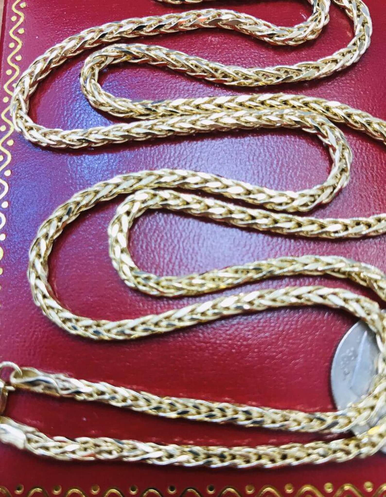 Real 14k Yellow Gold Round Wheat Spiga Chain Necklace Italy 16 Inch ...