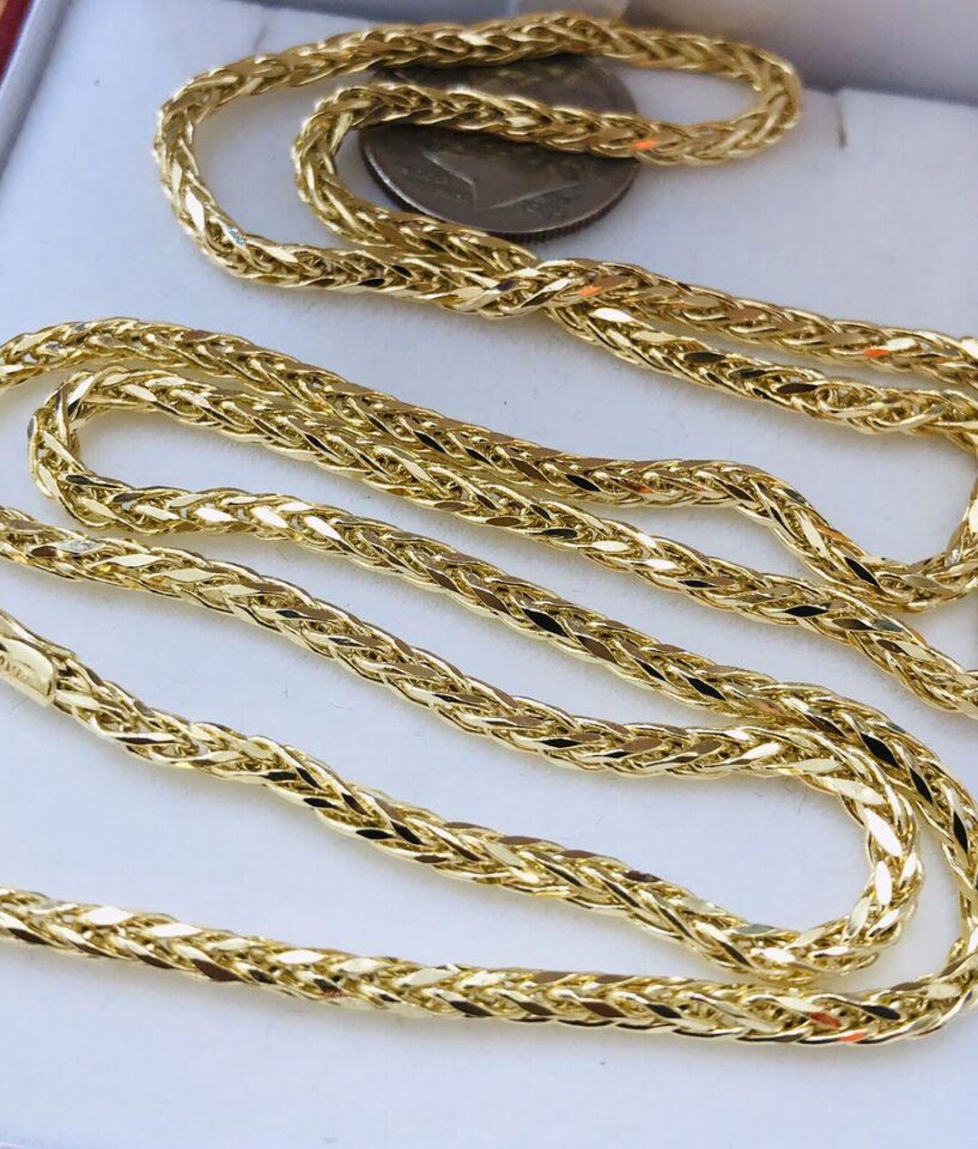 Real 14k Yellow Gold Round Wheat Spiga Chain Necklace Italy 16 Inch ...
